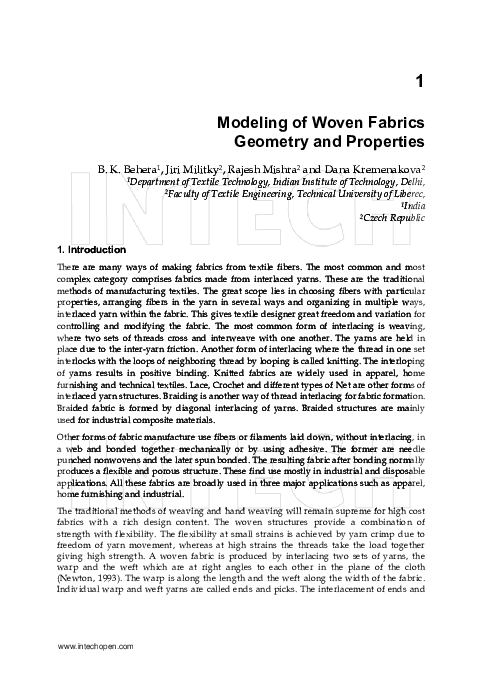 (PDF) Modeling of Woven Fabrics Geometry and Properties