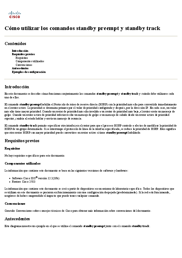 (PDF) Cómo utilizar los comandos standby preempt y standby track Contenidos