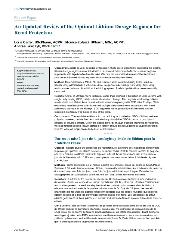 (PDF) An Updated Review of the Optimal Lithium Dosage Regimen for Renal ...