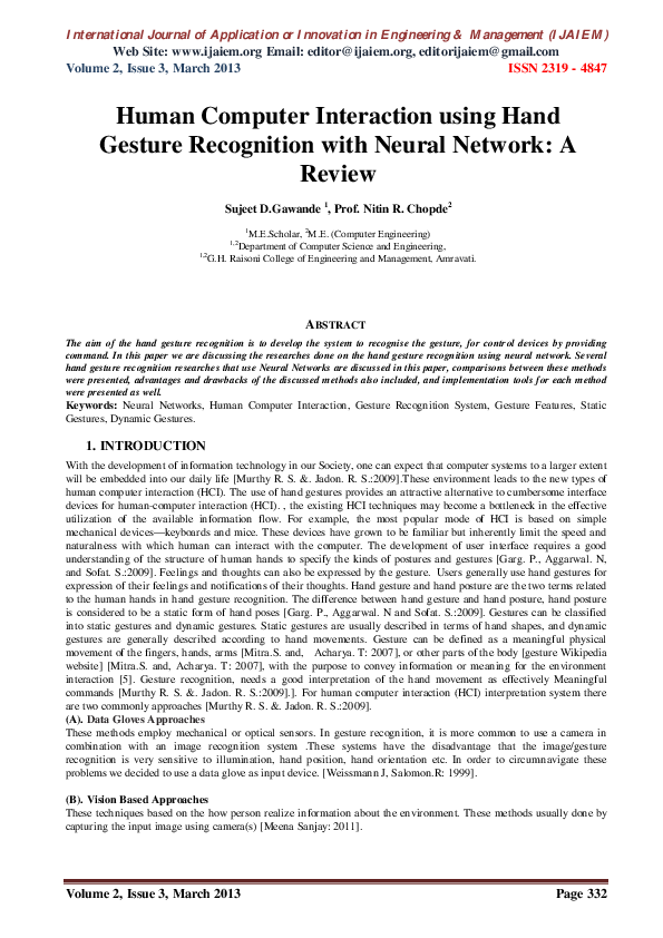 (PDF) Human computer interaction using hand gesture