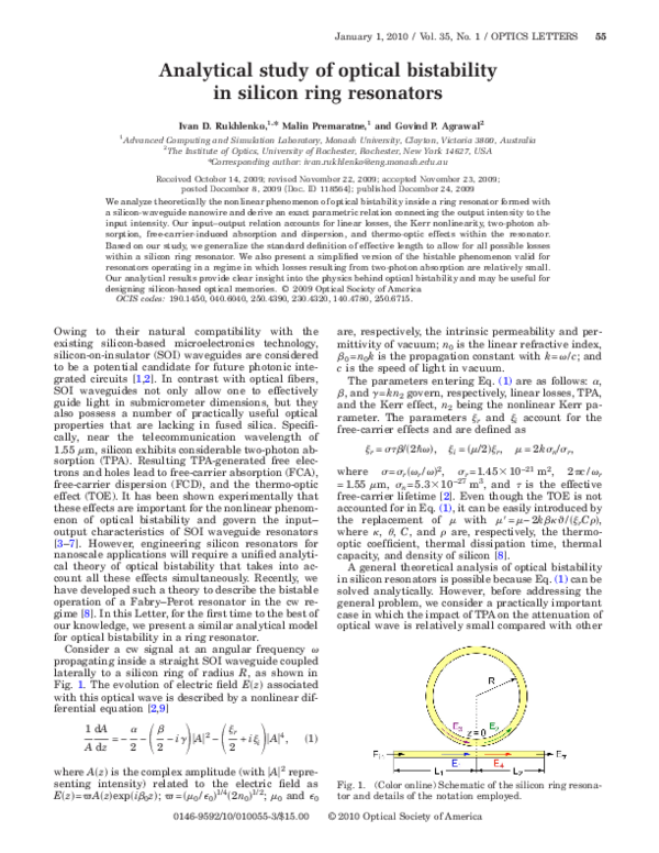 (PDF) Analytical study of optical bistability in silicon-waveguide resonators