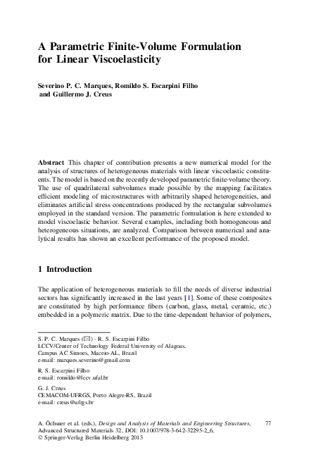 Pdf A Parametric Finite Volume Formulation For Linear Viscoelasticity