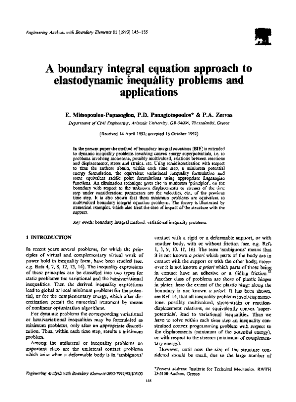 (PDF) A boundary integral equation approach to elastodynamic inequality problems and applications