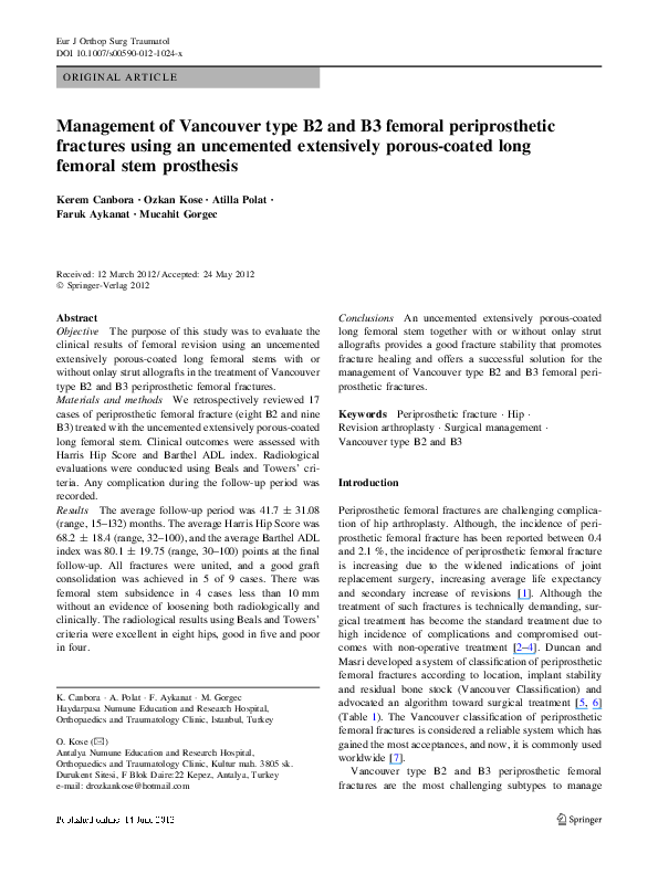(PDF) Management of Vancouver type B2 and B3 femoral periprosthetic ...