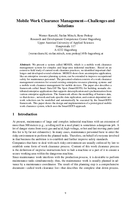 (PDF) MobileWork Clearance Management - Challenges and Solutions