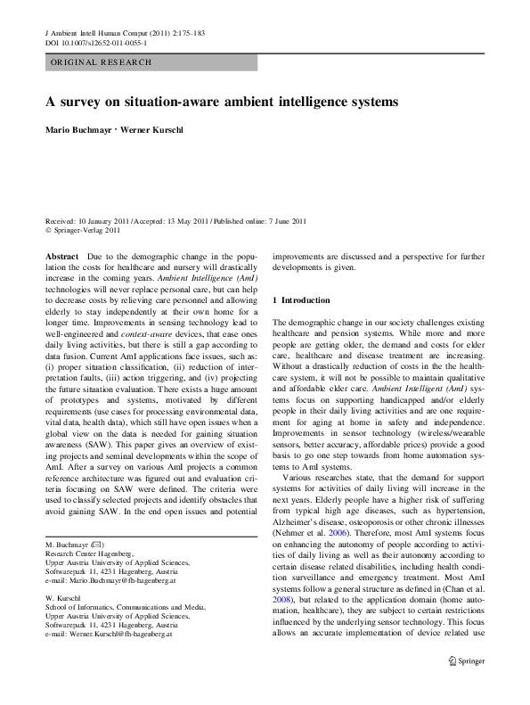 (PDF) A survey on situation-aware ambient intelligence systems | Werner Kurschl - Academia.edu