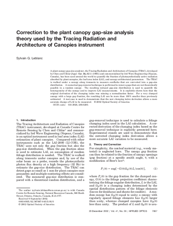 (PDF) Correction to the Plant Canopy Gap-Size Analysis Theory Used by ...