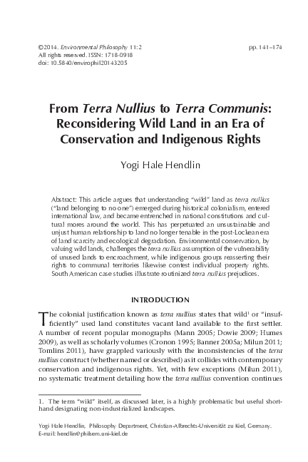 (PDF) From Terra Nullius to Terra Communis: Reconsidering Wild Land in ...