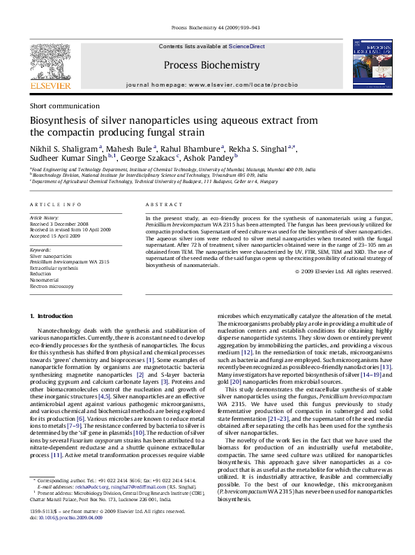 (PDF) Biosynthesis of silver nanoparticles using aqueous extract from ...