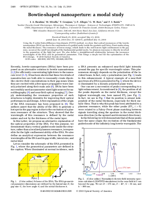 (PDF) Bowtie-shaped nanoaperture: a modal study