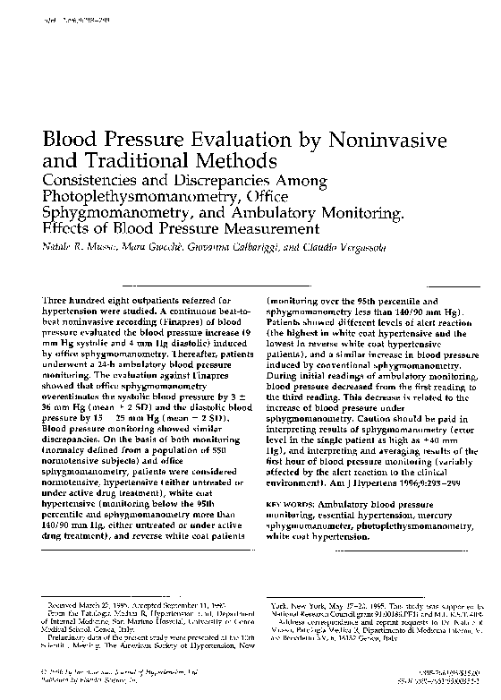 (PDF) Blood Pressure Evaluation by Noninvasive and Traditional Methods