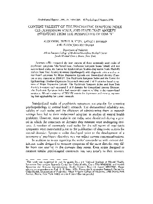 (PDF) Content Validity of the Psychiatric Symptom Index Ces-Depression ...