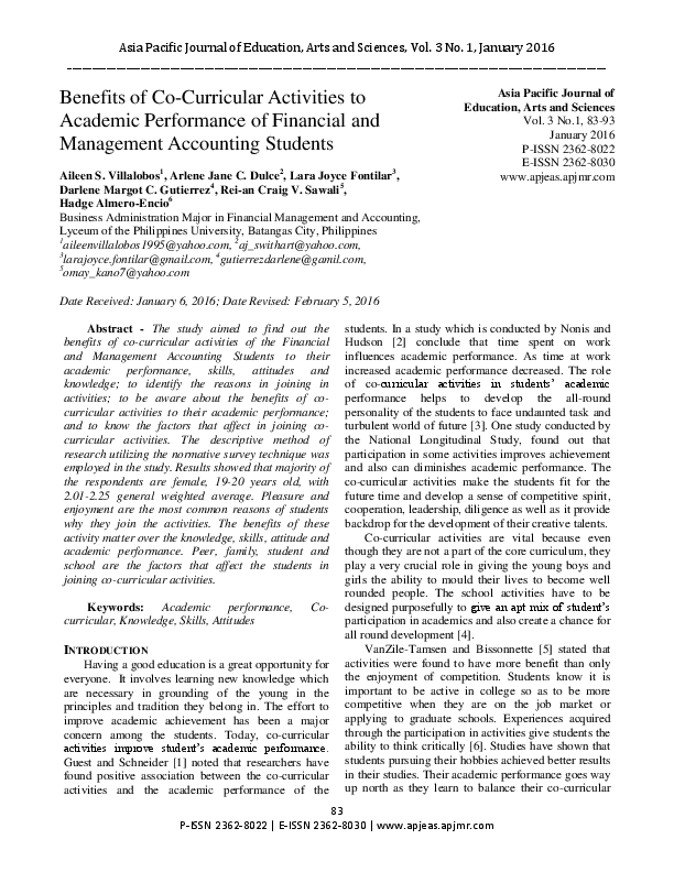 (PDF) Benefits of Co-Curricular Activities to Academic Performance of ...