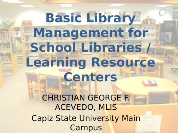 (PPT) Basic Library Management for School Libraries