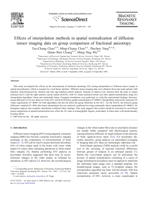 Pdf Effects Of Interpolation Methods In Spatial Normalization Of Diffusion Tensor Imaging Data