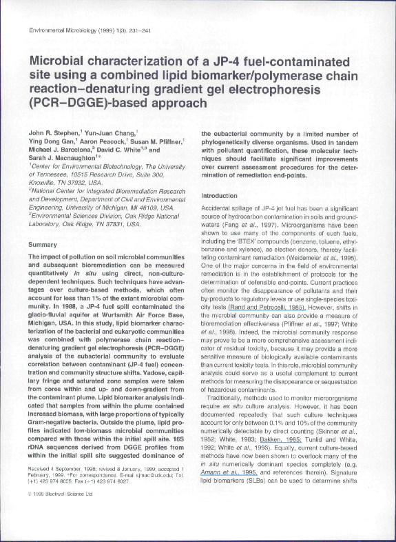 (PDF) Microbial characterization of a JP-4 fuel-contaminated site using a combined lipid ...
