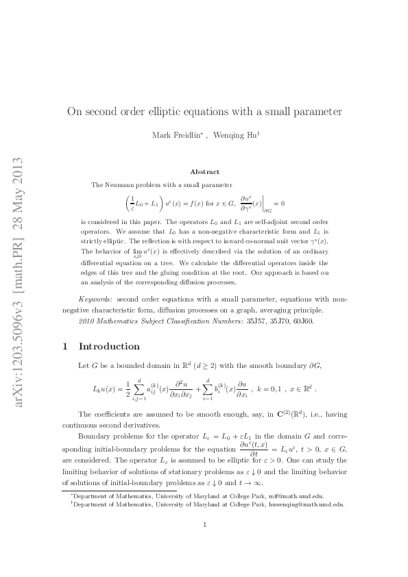 Pdf On Second Order Elliptic Equations With A Small Parameter