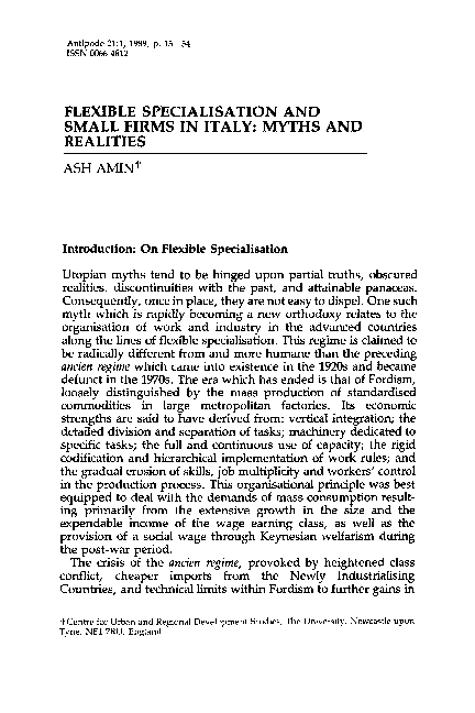 (PDF) Flexible Specialisation and Small Firms in Italy: Myths and ...
