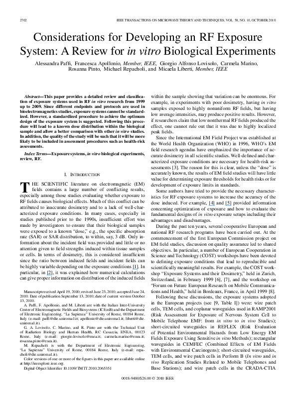 (PDF) Considerations for Developing an RF Exposure System: A Review for ...