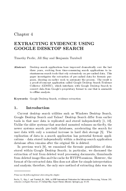 (PDF) Extracting Evidence Using Google Desktop Search