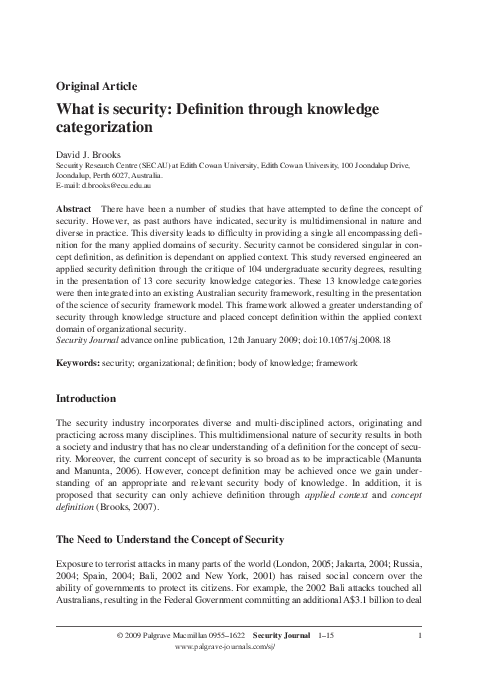 (PDF) What is security: Definition through knowledge categorization