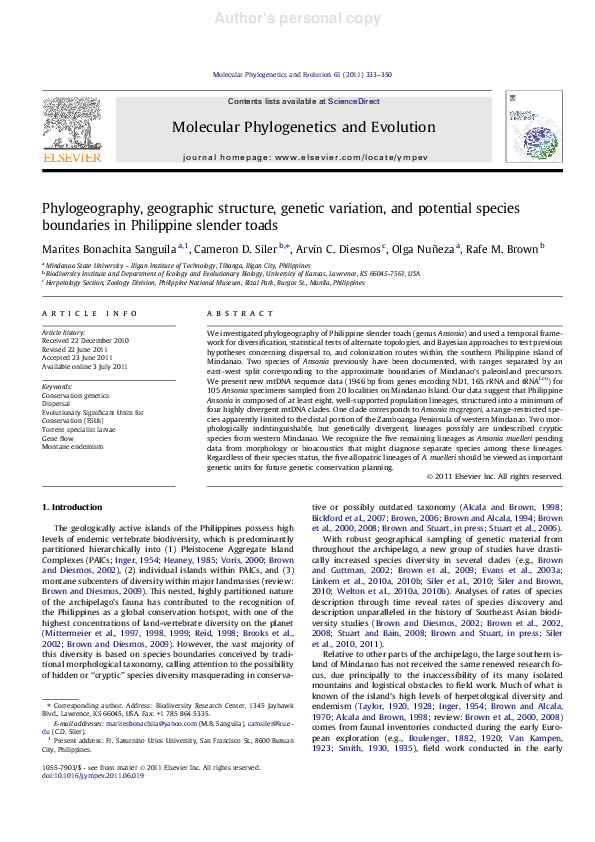 (PDF) Phylogeography, geographic structure, genetic variation, and ...