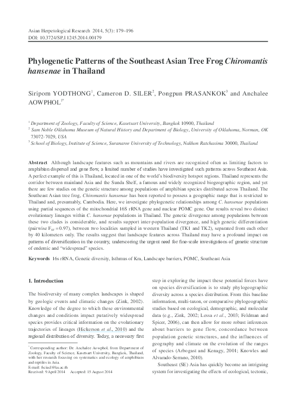 (PDF) Phylogenetic Patterns of the Southeast Asian Tree Frog ...