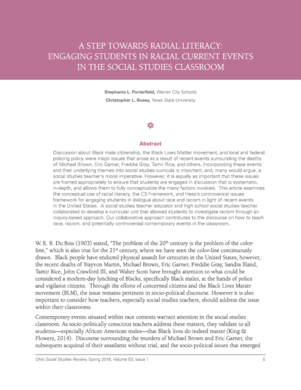 (PDF) A Step Towards Racial Literacy: Engaging Students in Racial ...