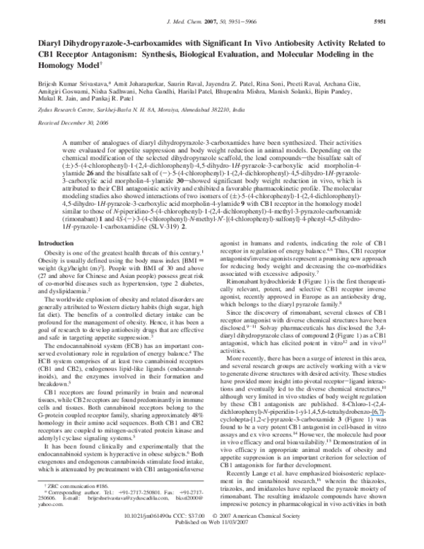 (PDF) Diaryl Dihydropyrazole-3-carboxamides with Significant In Vivo ...