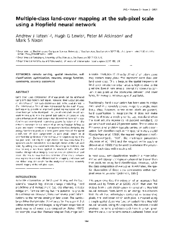 (PDF) Multiple-class land-cover mapping at the sub-pixel scale using a Hopfield neural network