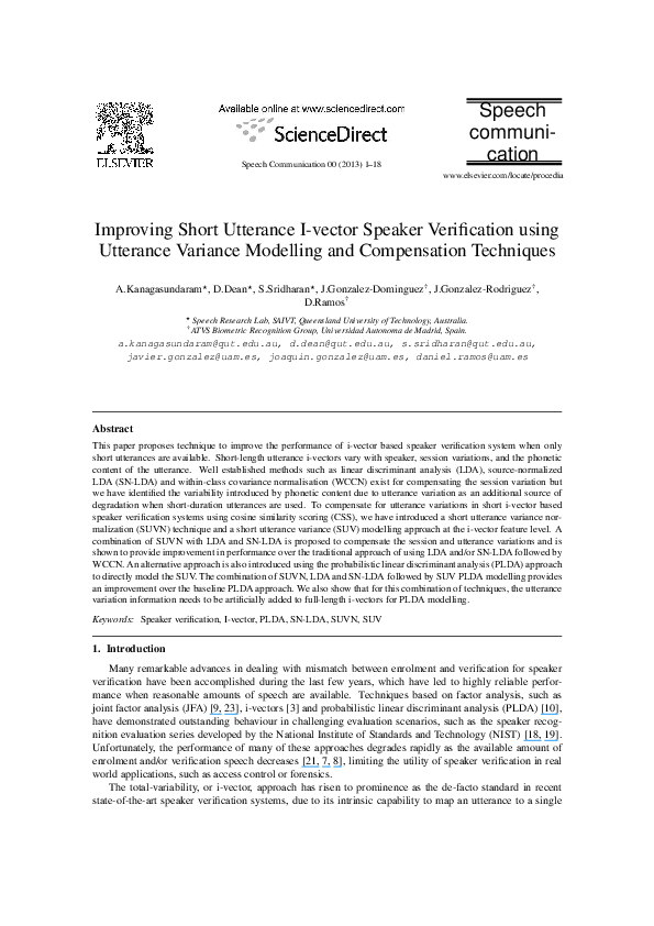 Pdf Improving Short Utterance I Vector Speaker Verification Using Utterance Variance Modelling