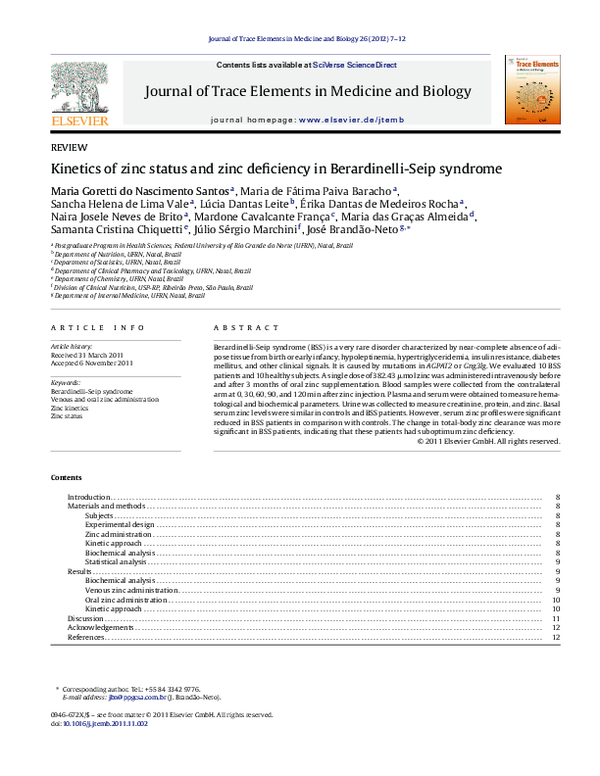 (PDF) Kinetics of zinc status and zinc deficiency in Berardinelli-Seip ...