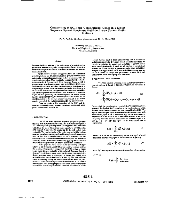 Pdf Comparison Of Bch And Convolutional Codes In A Direct Sequence Spread Spectrum Multiple