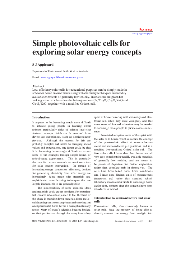 (PDF) Simple photovoltaic cells for exploring solar energy concepts