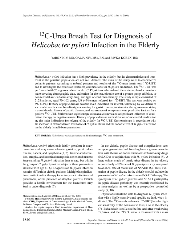 (PDF) 13C-urea breath test for the diagnosis of Helicobacter pylori ...