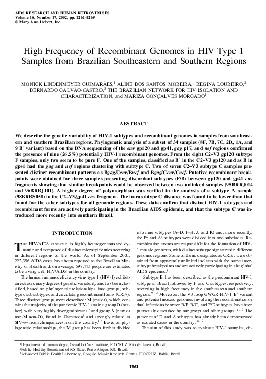 (PDF) High Frequency of Recombinant Genomes in HIV Type 1 Samples from ...