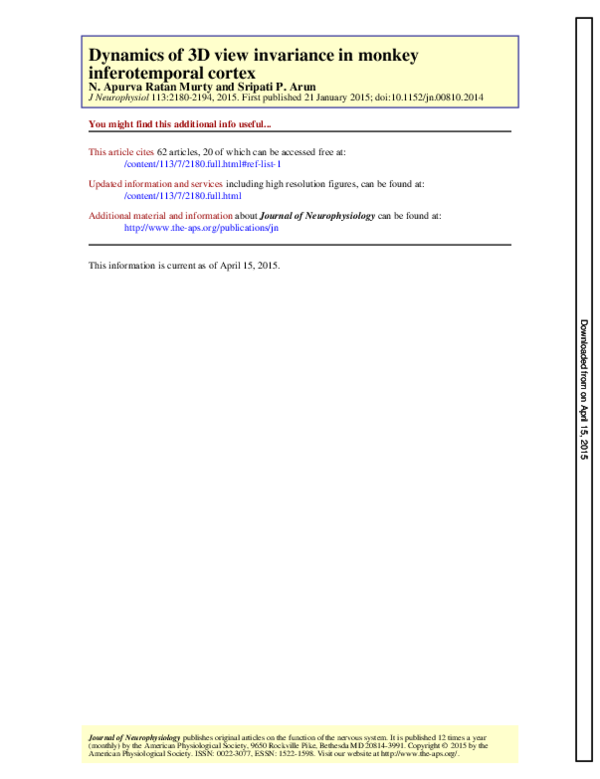 (PDF) Dynamics of 3d view invariance in monkey inferotemporal cortex