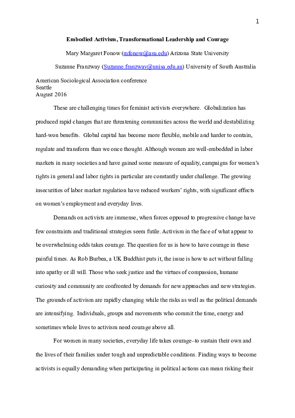 (DOC) Embodied Activism, Transformational Leadership and Courage