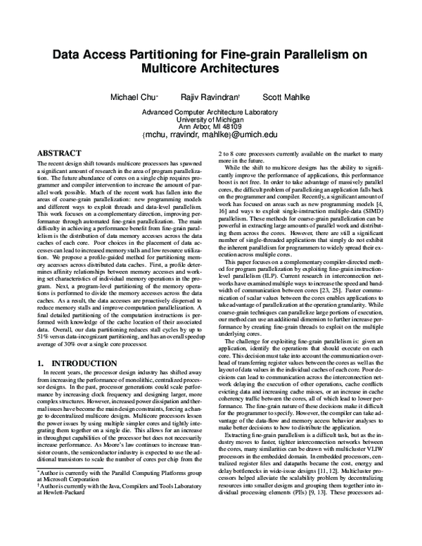 (PDF) Data Access Partitioning for Fine-grain Parallelism on Multicore Architectures