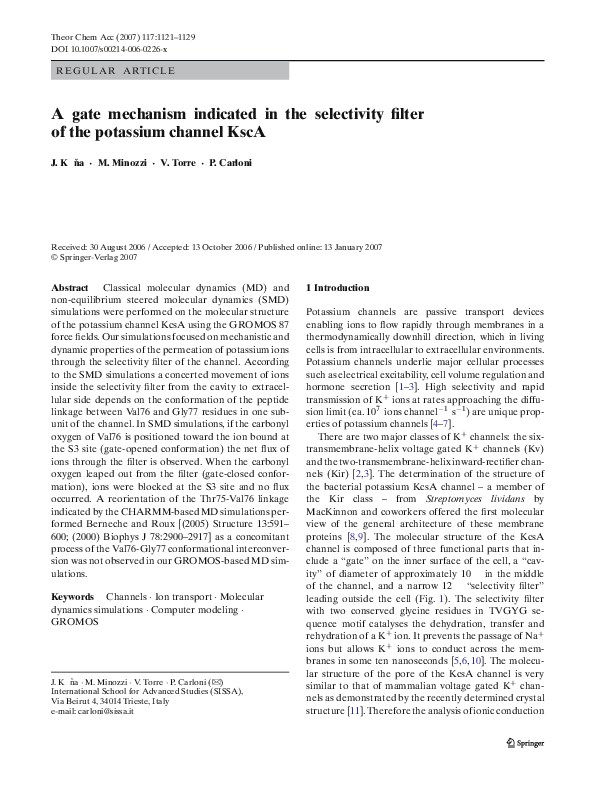 (PDF) A gate mechanism indicated in the selectivity filter of the ...