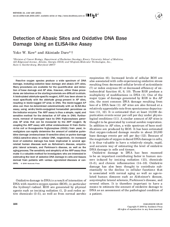 (PDF) Detection of Abasic Sites and Oxidative DNA Base Damage Using an ...