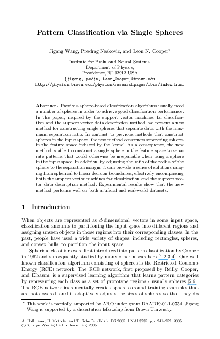 (PDF) Pattern Classification via Single Spheres