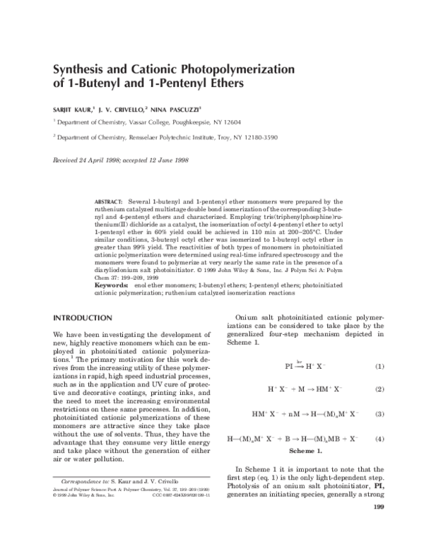 (PDF) Synthesis and Cationic Photopolymerization of Novel ...