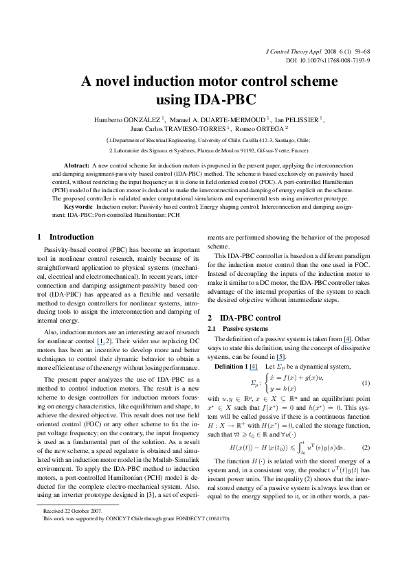 (PDF) A novel induction motor control scheme using IDA-PBC