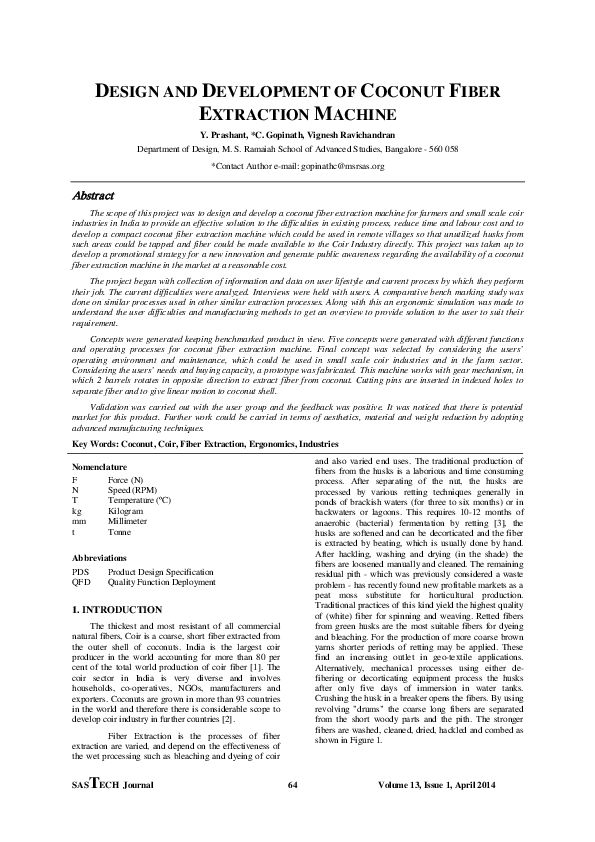 (PDF) DESIGN AND DEVELOPMENT OF COCONUT FIBER EXTRACTION MACHINE