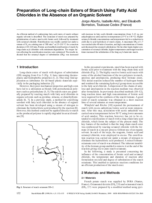 (PDF) Preparation of Long-chain Esters of Starch Using Fatty Acid ...