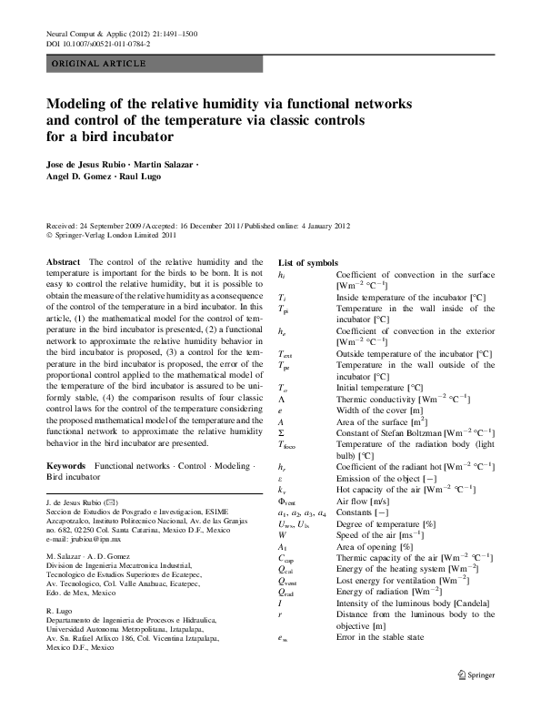 (PDF) Modeling of the relative humidity via functional networks and control of the temperature ...