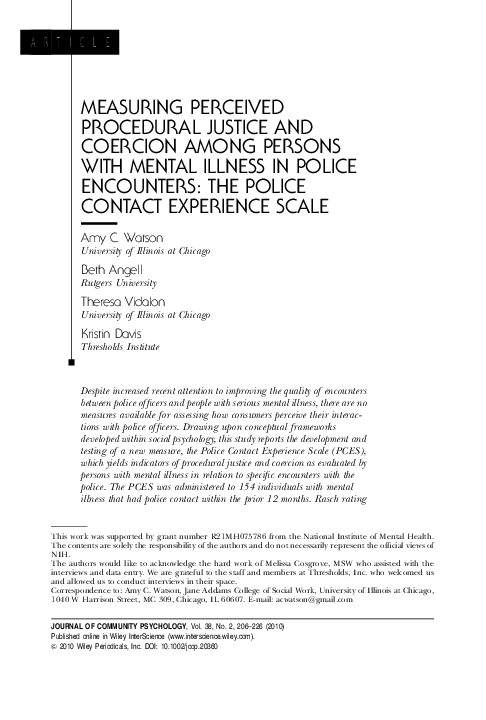 (PDF) Measuring perceived procedural justice and coercion among persons with mental illness in ...