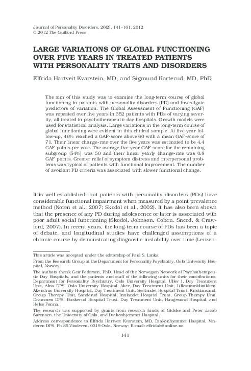 (PDF) Large Variations of Global Functioning over Five Years in Treated ...
