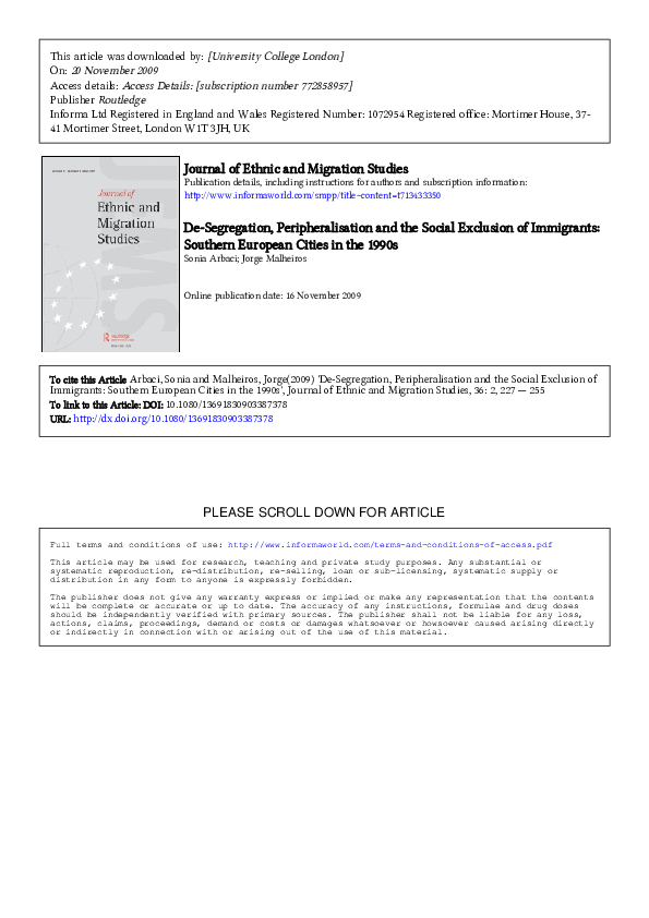 (PDF) DeSegregation, Peripheralisation and the Social Exclusion of ...